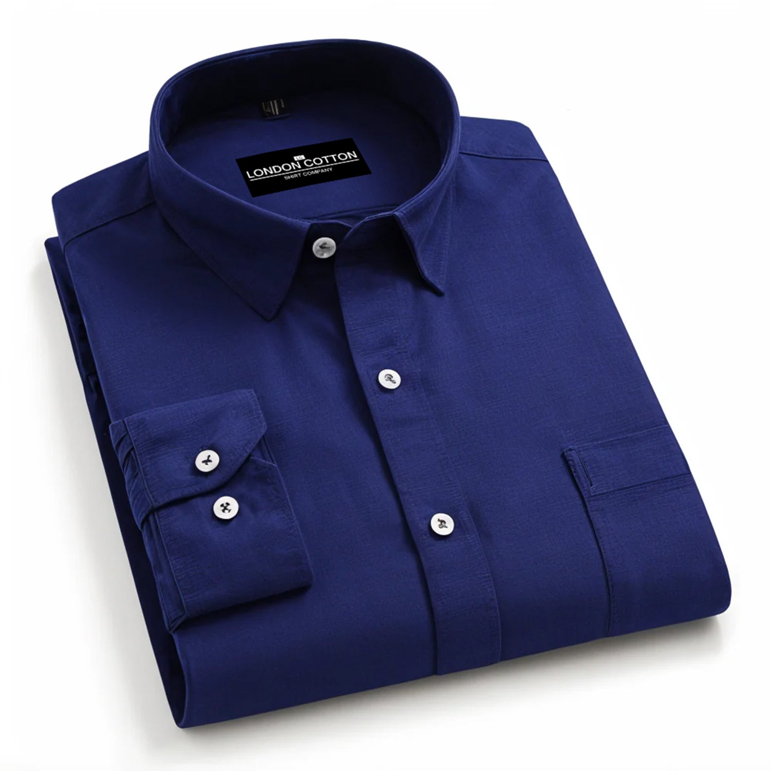 Navy Blue Solid Cotton Shirt for Men | London Cotton